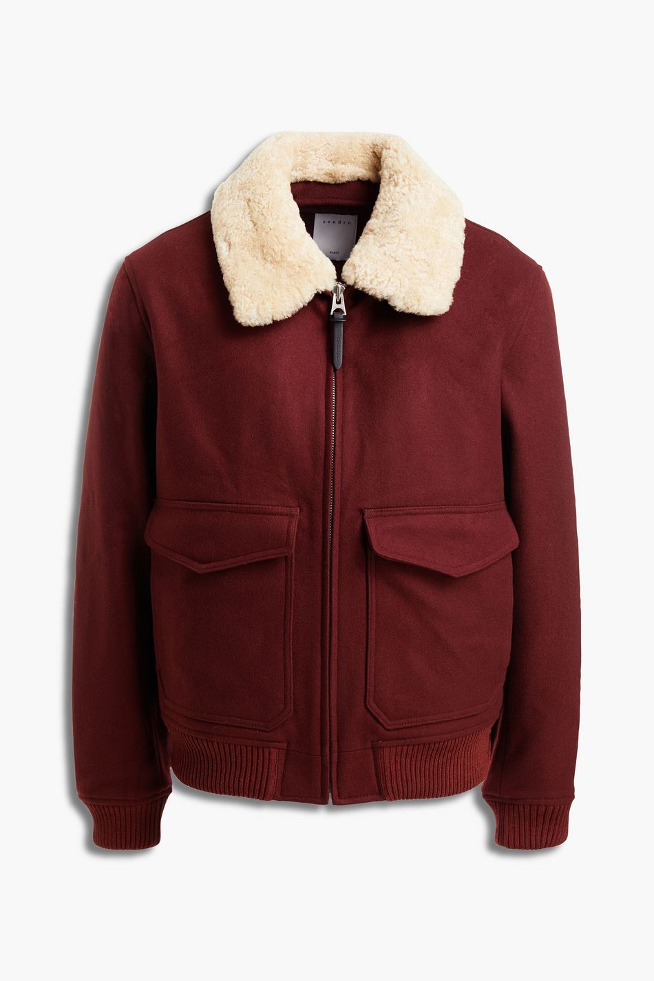 SANDRO Aviator shearling-trimmed wool-blend felt jacket | THE OUTNET