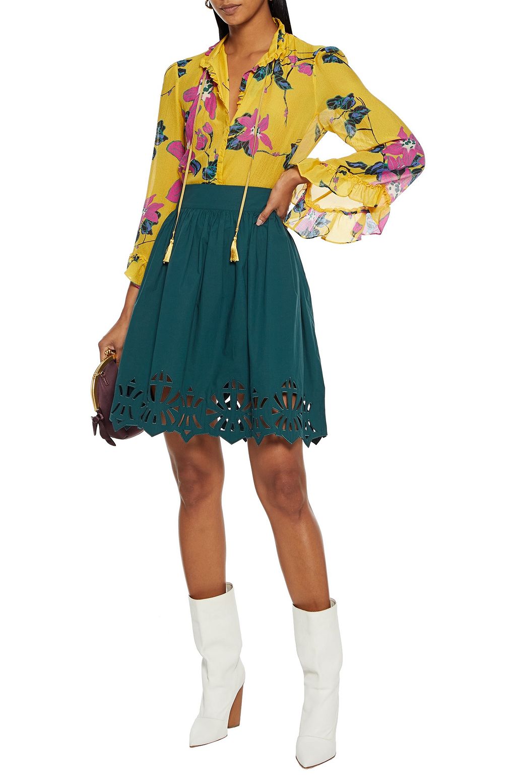 ETRO Broderie anglaise-trimmed cotton-blend poplin mini skirt | THE OUTNET