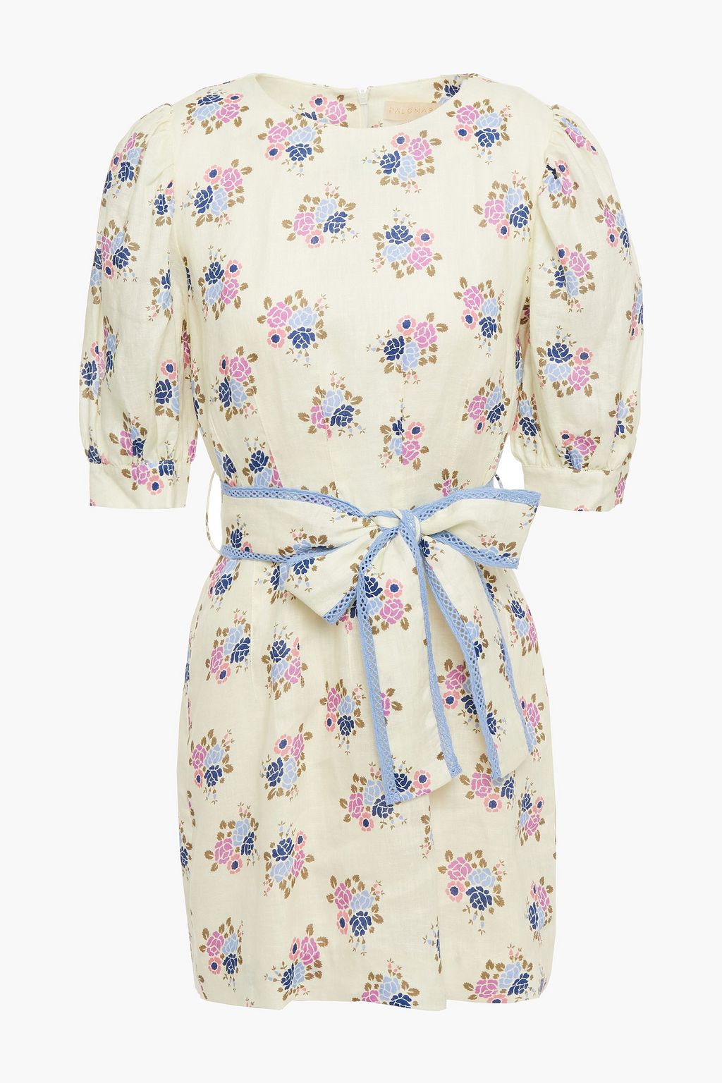 PALOMA BLUE Pearl belted floral-print linen mini dress | THE OUTNET