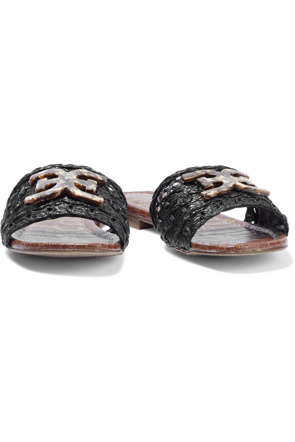 Sam Edelman Embellished Faux Raffia Slides In Black | ModeSens