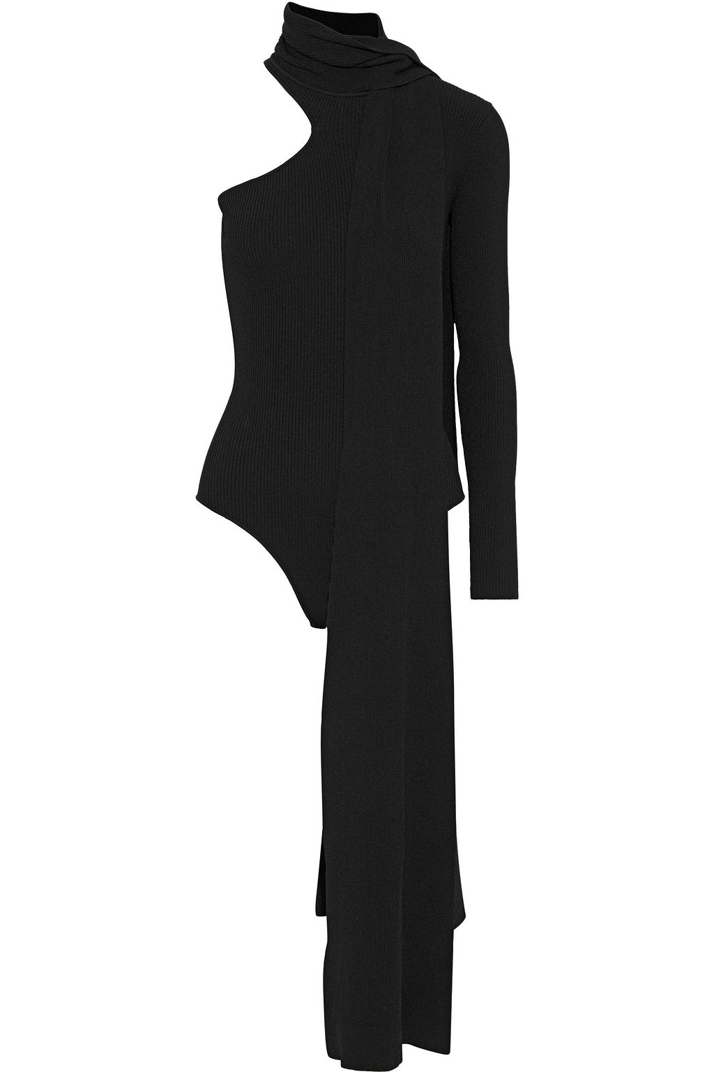 Black Lennon one-shoulder tie-neck ribbed-knit bodysuit | Sale up to 70 ...