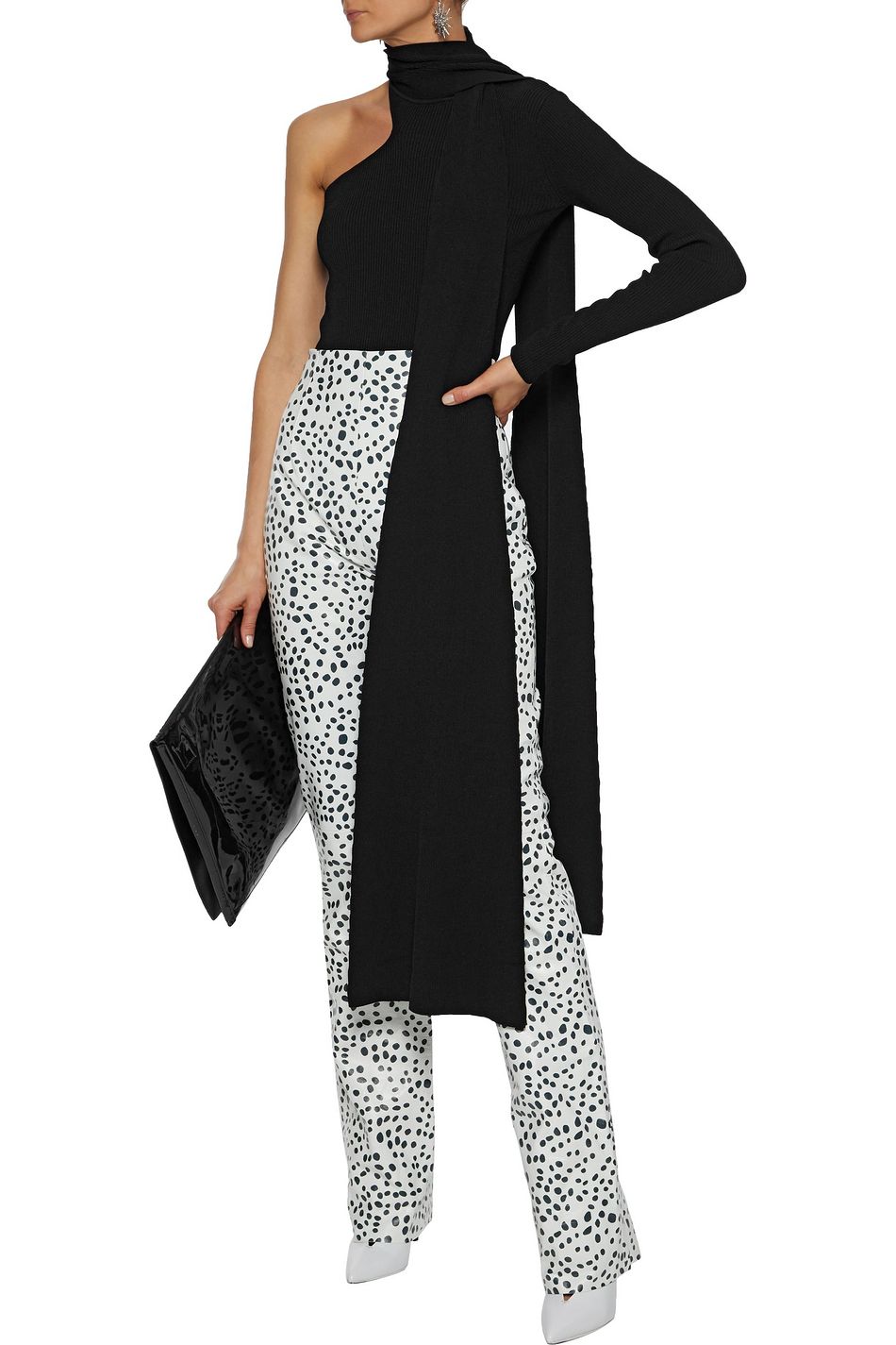 Black Lennon one-shoulder tie-neck ribbed-knit bodysuit | Sale up to 70 ...