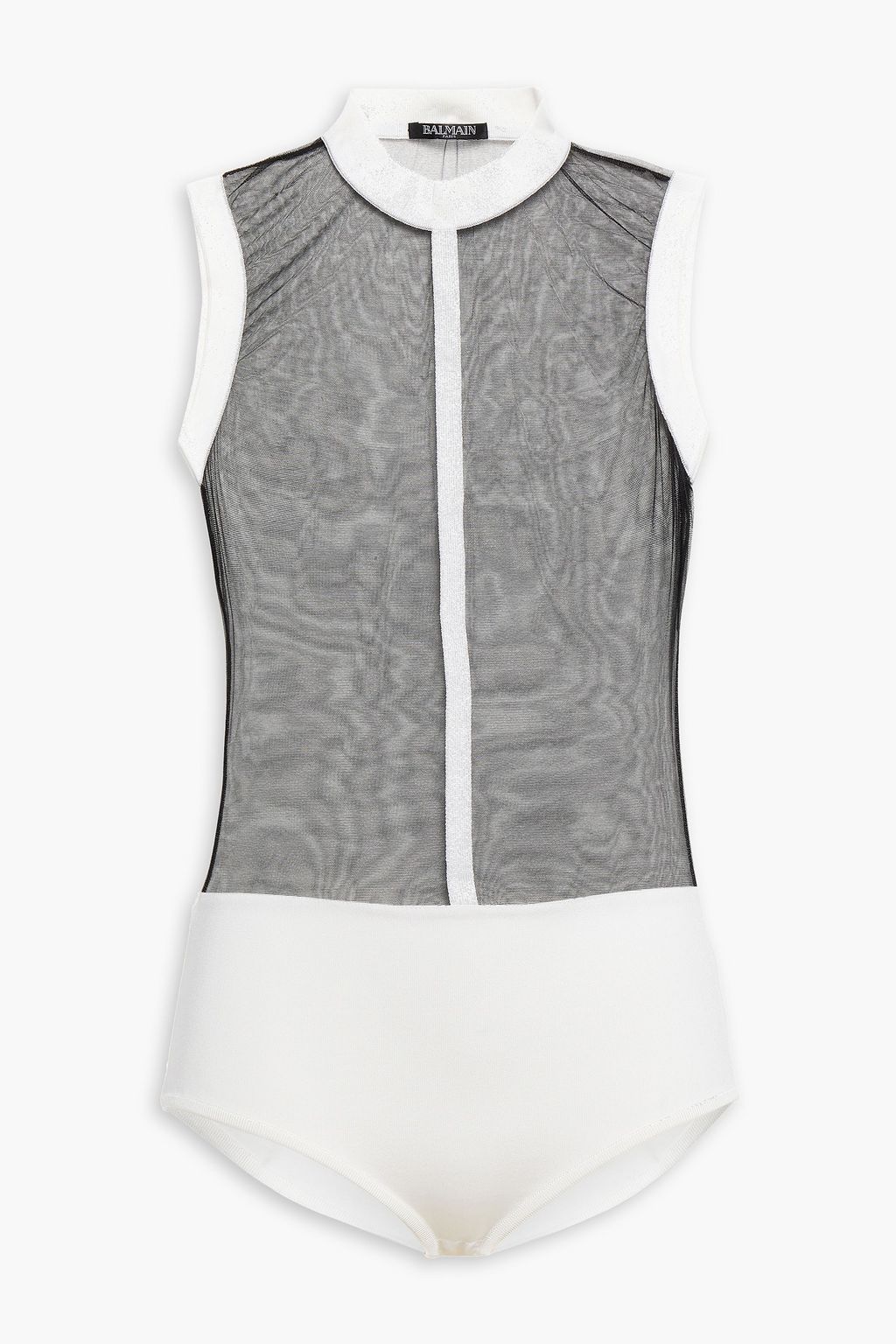 BALMAIN Paneled tulle and knitted bodysuit | THE OUTNET