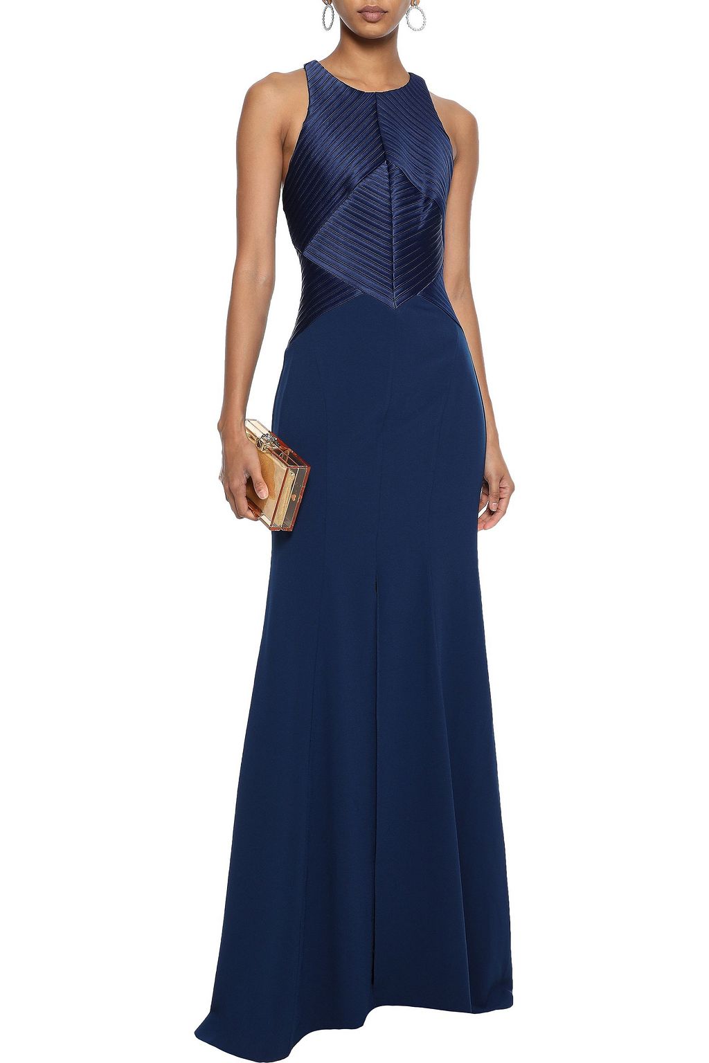 HALSTON HERITAGE Satin-paneled crepe gown | THE OUTNET
