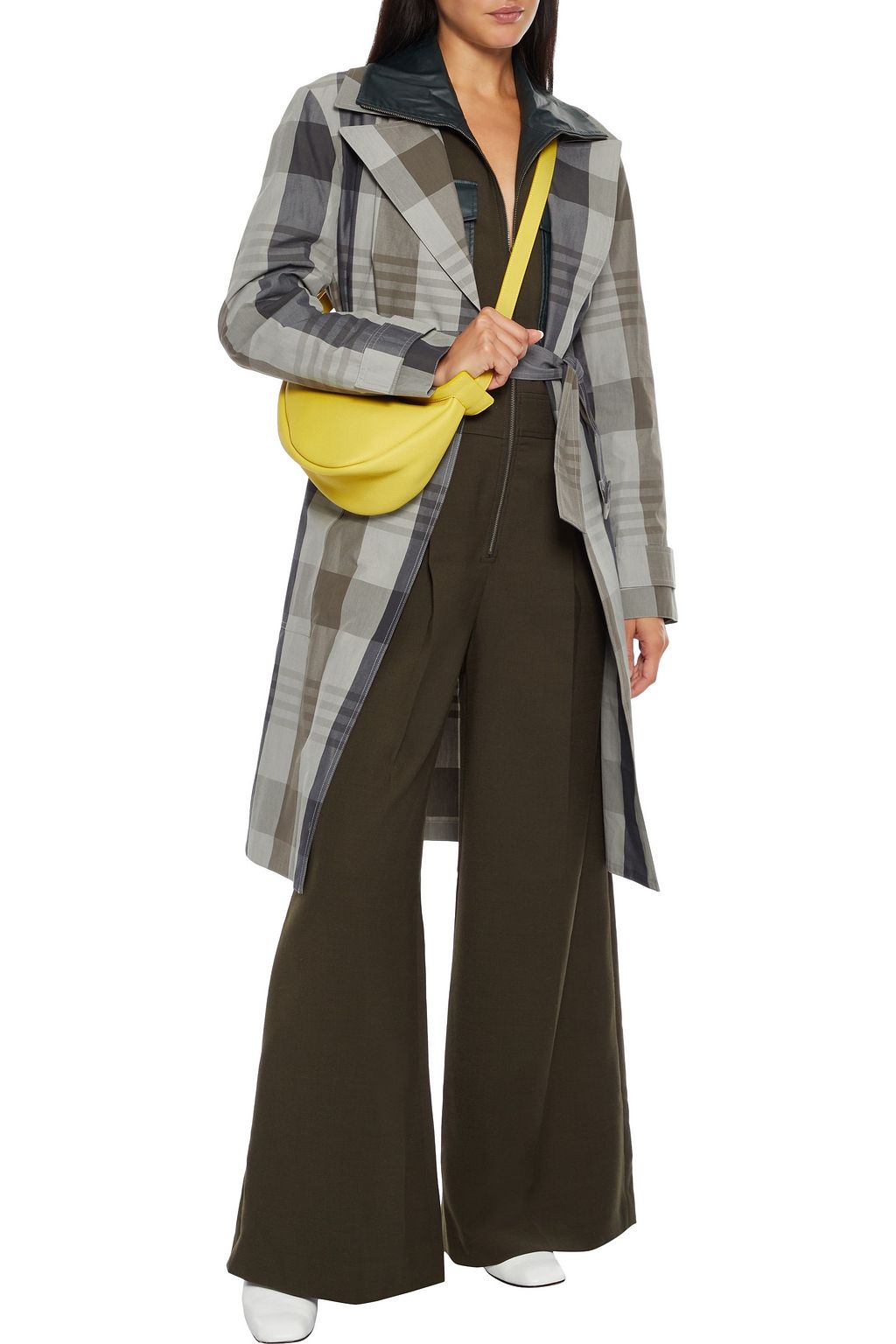 THEORY Checked cotton and silk-blend trench coat | THE OUTNET