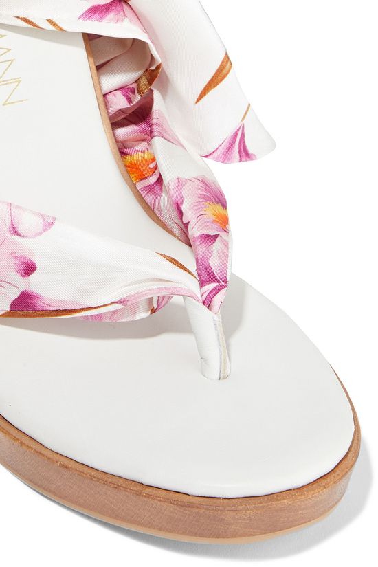 Weiß Scarf Tie floral-print satin-twill and leather wedge sandals ...