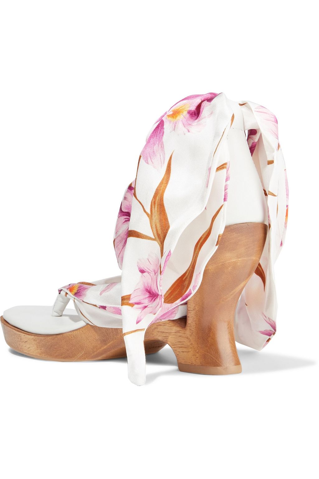 White Scarf Tie floral-print satin-twill and leather wedge sandals ...