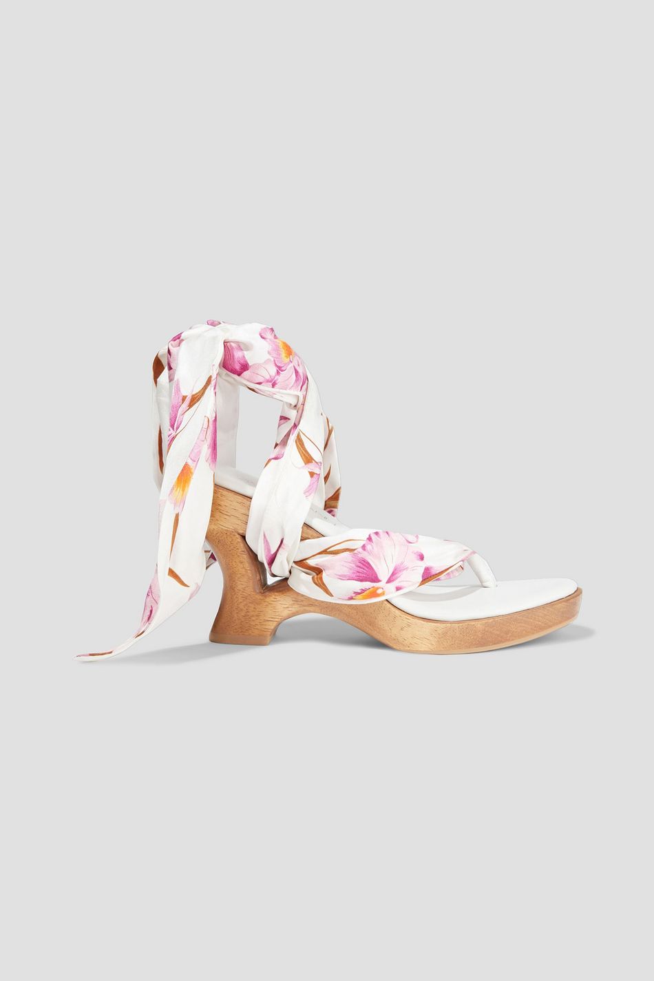 White Scarf Tie floral-print satin-twill and leather wedge sandals ...