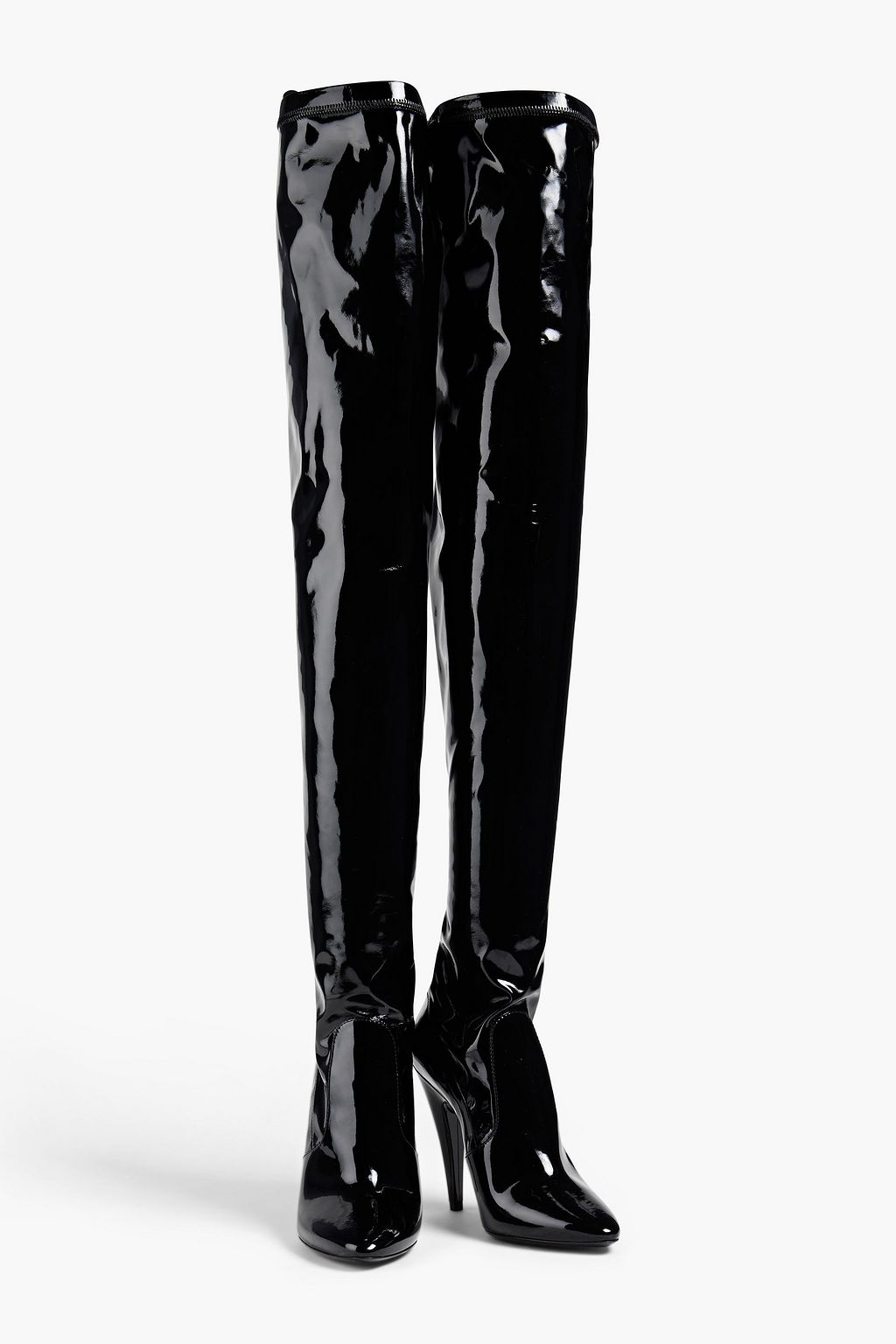 SAINT LAURENT Faux patent-leather thigh boots | THE OUTNET