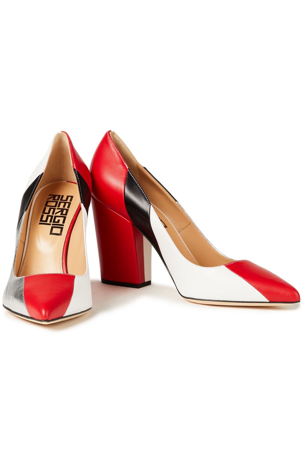 SERGIO ROSSI Color-block smooth and textured-leather pumps | THE OUTNET