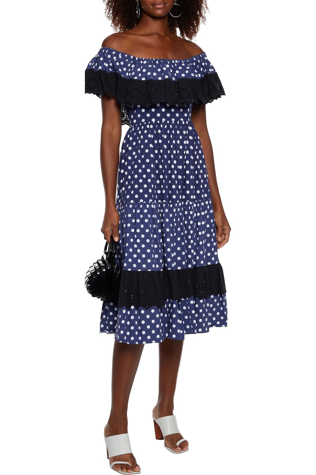 Caroline Constas Kolly Off The Shoulder Tiered Polka Dot Cotton Blend