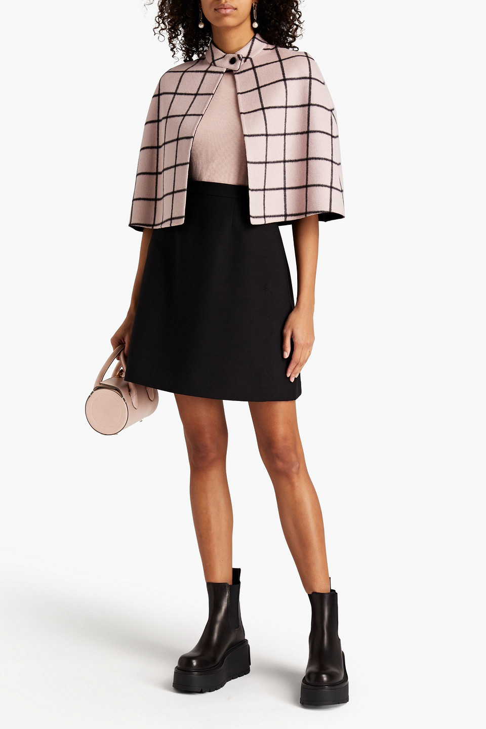 Valentino Brushed Checked Wool Cape In Pink | ModeSens