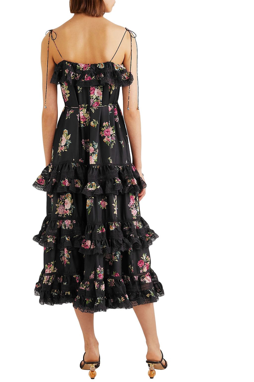 Zimmermann Honour Tiered Floral Print Silk Crepe De Chine Midi Dress