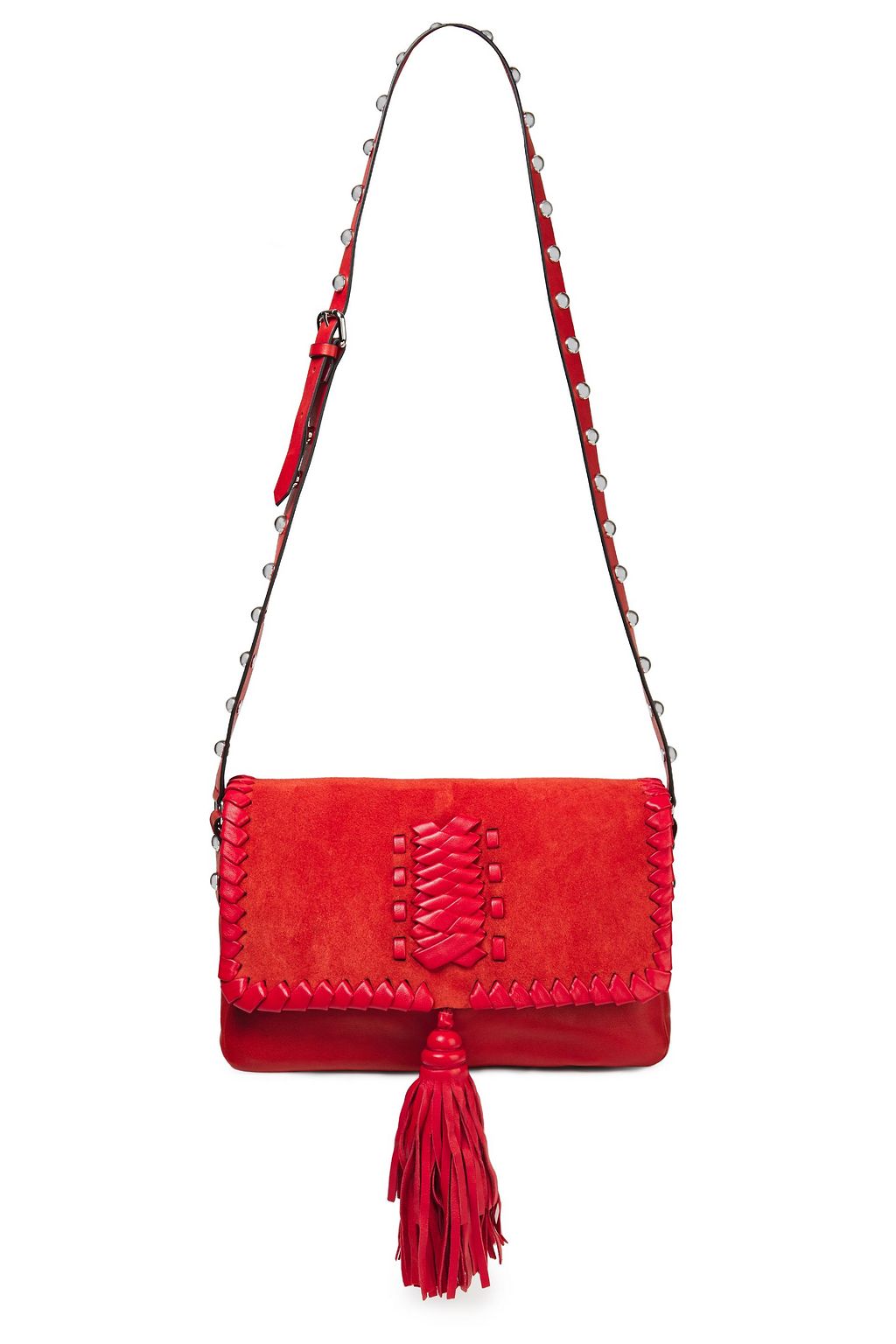 RED(V) Studded whipstitched leather and suede shoulder bag | THE OUTNET
