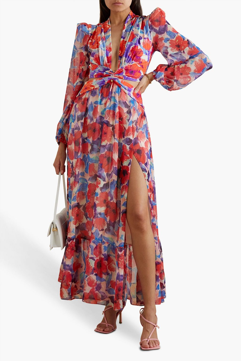 PATBO Violet cutout floral-print stretch-jersey and chiffon dress | THE ...