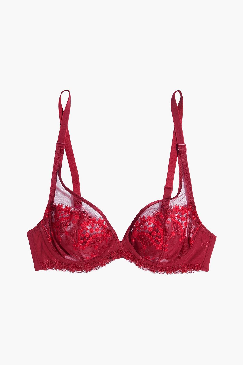 Simone PÉrÈle Lace Trimmed Embroidered Tulle Underwired Bra The Outnet