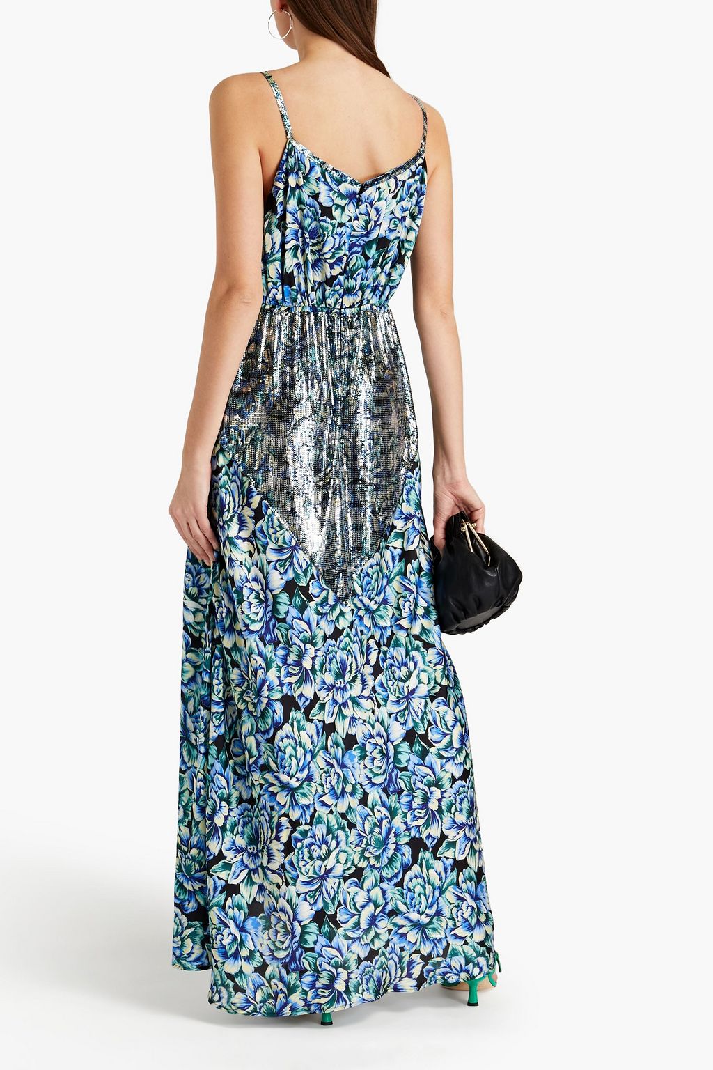 Paco Rabanne Chainmail Paneled Floral Print Satin Maxi Dress The Outnet