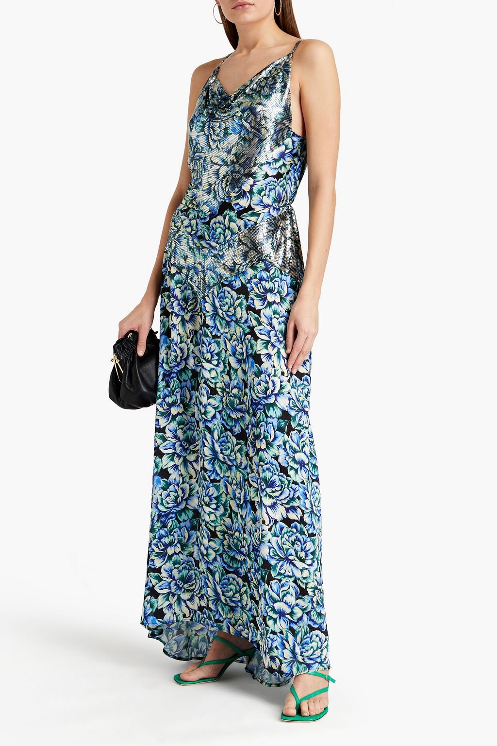 Paco Rabanne Chainmail Paneled Floral Print Satin Maxi Dress The Outnet