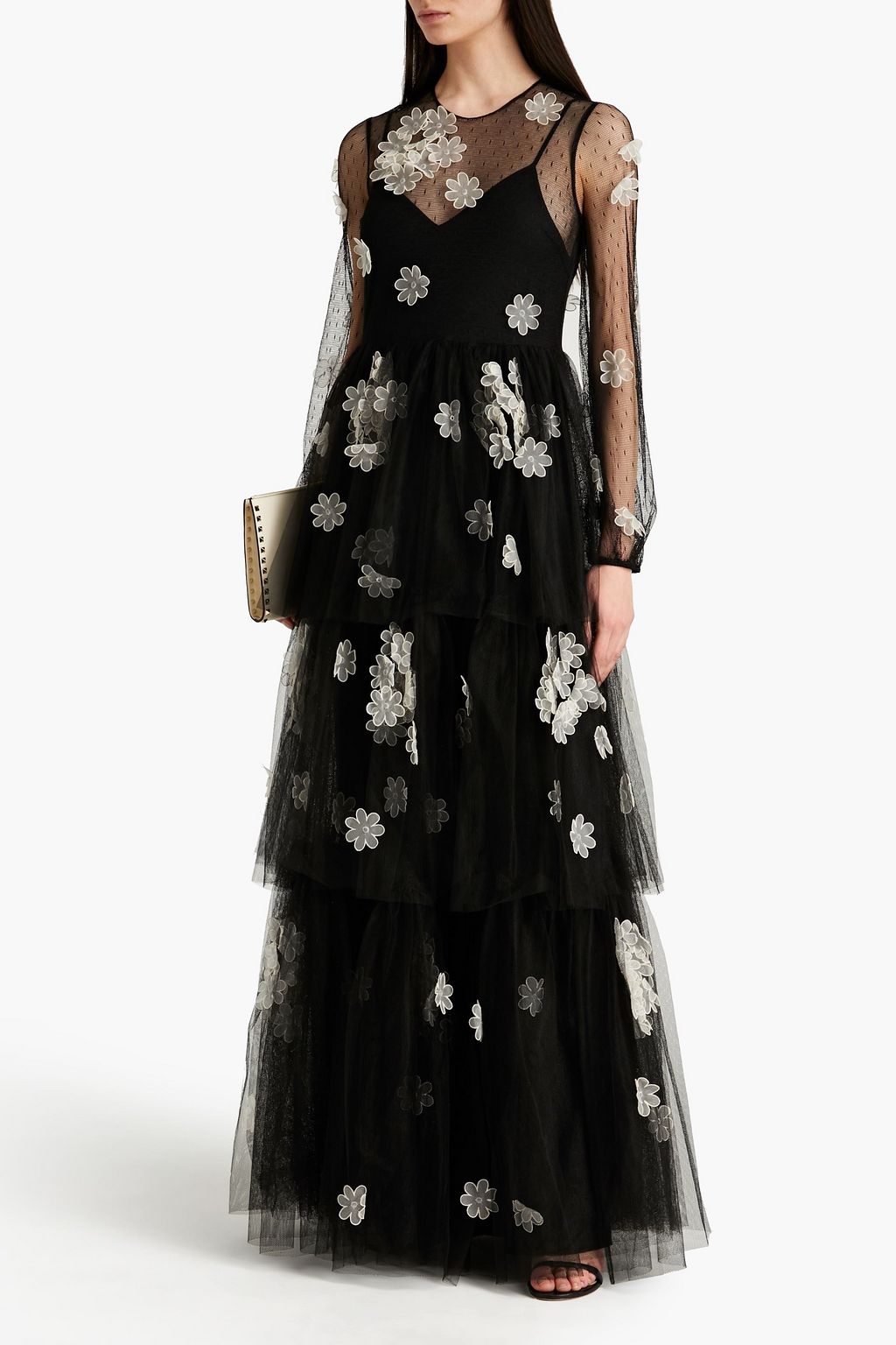 Redvalentino Tiered Floral Appliquéd Point Desprit Maxi Dress The Outnet