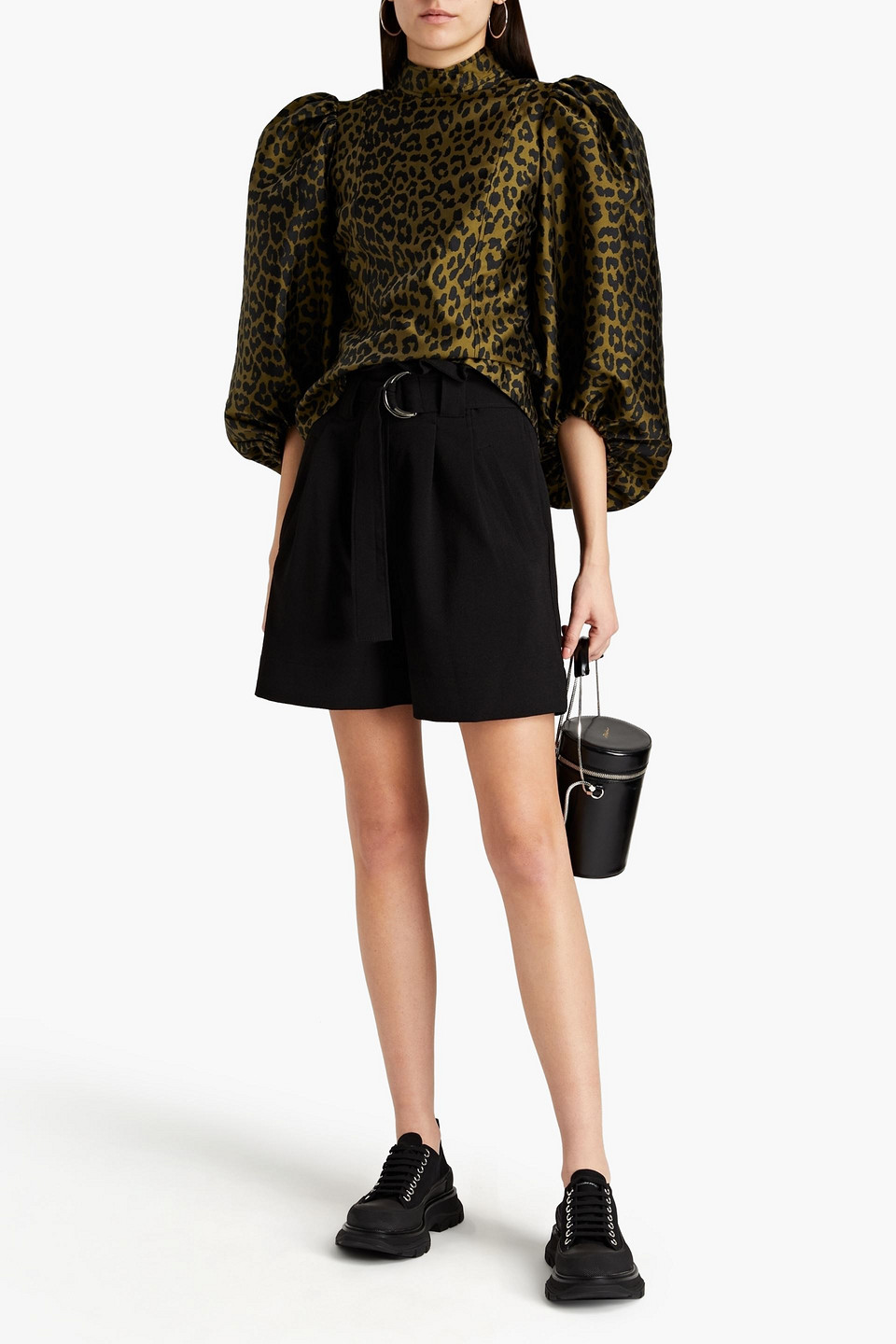 Ganni Leopard-print Satin-jacquard Top In Animal Print | ModeSens