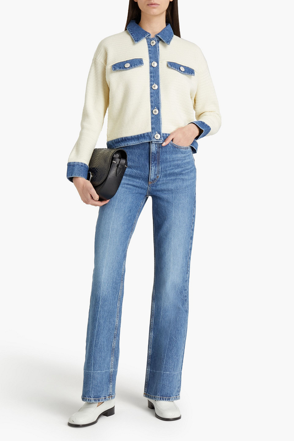 Sandro Nino Denim-trimmed Cotton Jacket In Blue | ModeSens