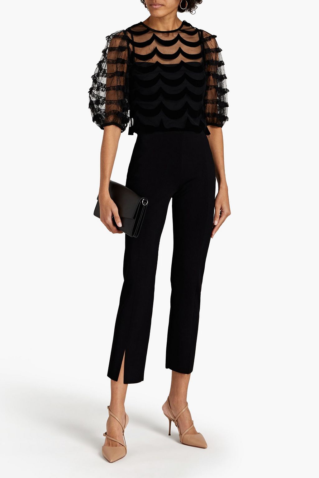 Redvalentino Point Desprit Paneled Flocked Tulle Blouse The Outnet