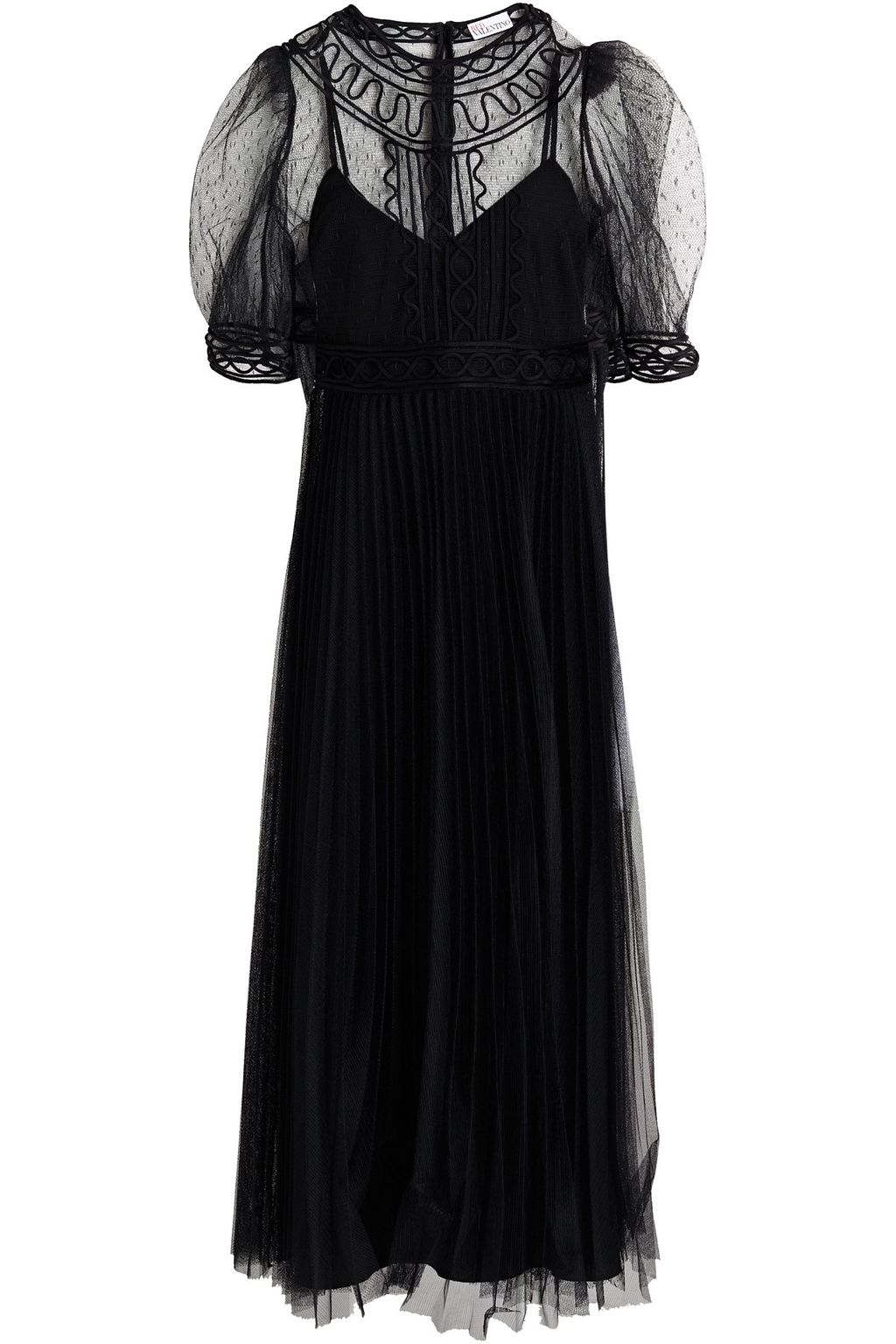 Redvalentino Pleated Embroidered Tulle And Point Desprit Midi Dress