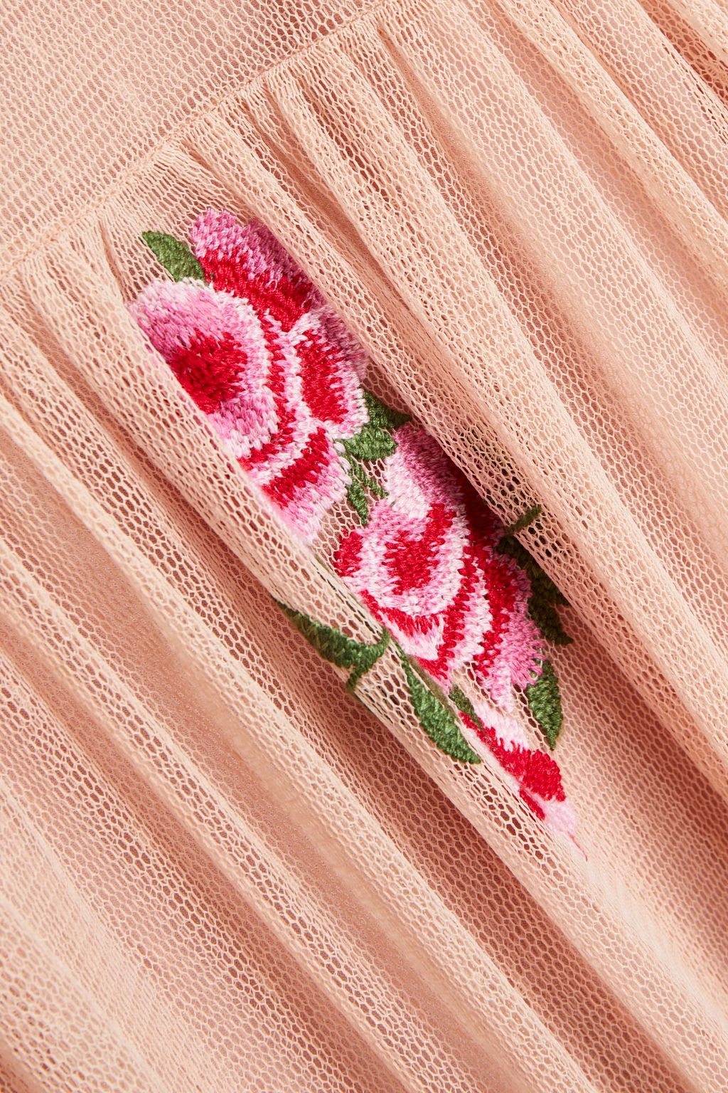 Redvalentino Belted Embroidered Tulle And Point Desprit Midi Dress