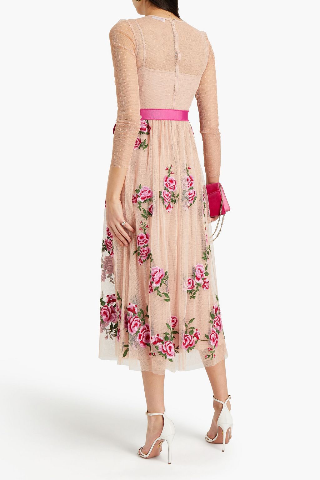 Redvalentino Belted Embroidered Tulle And Point Desprit Midi Dress