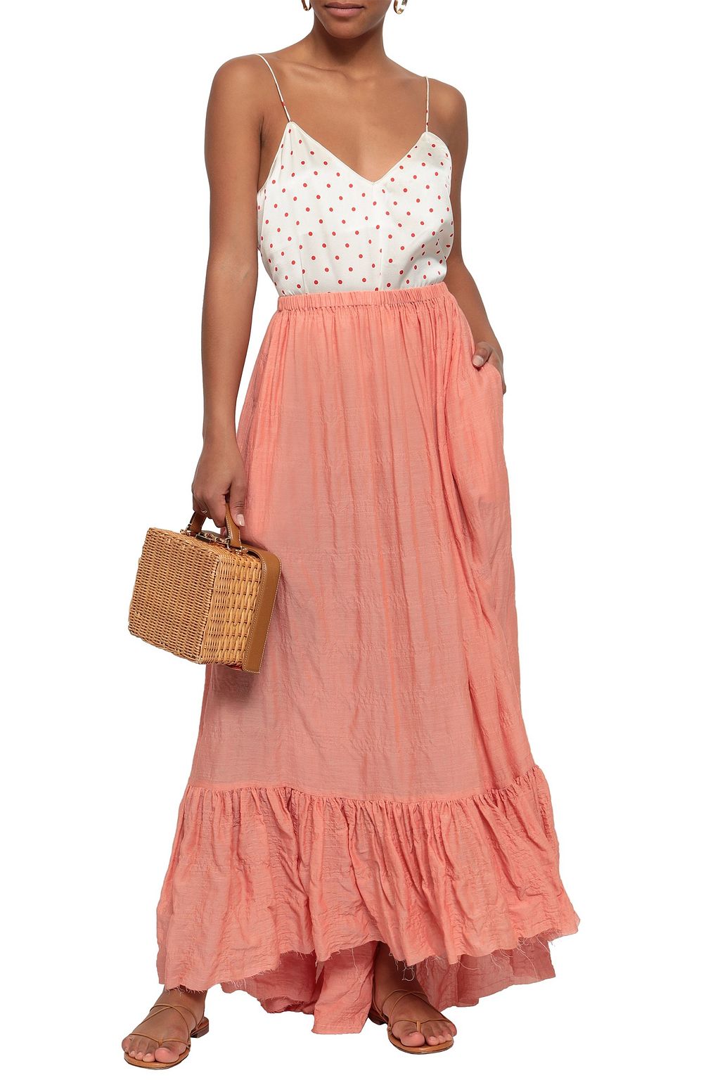 Peach Crinkled cotton-blend gauze maxi skirt | Sale up to 70% off | THE ...
