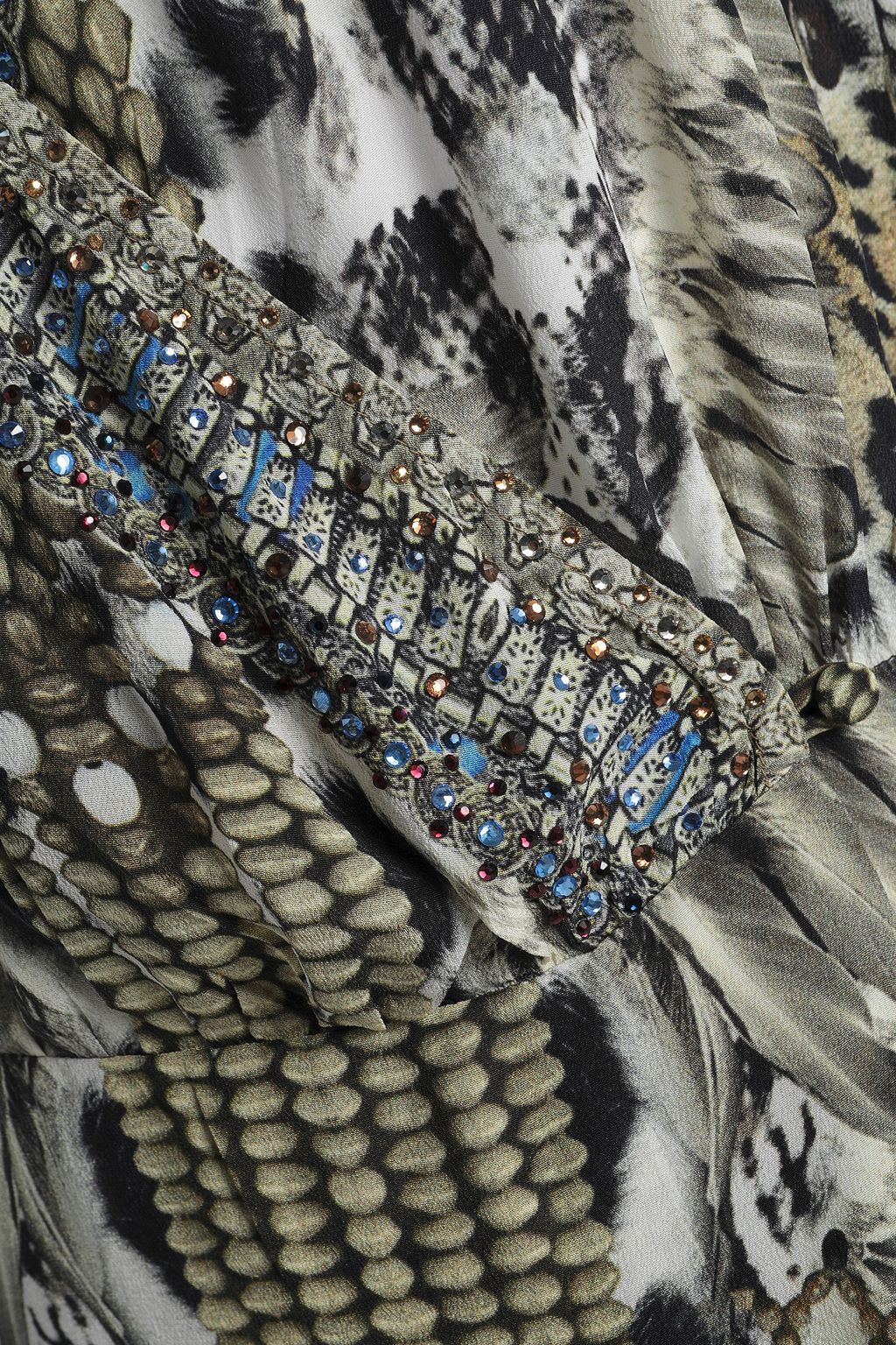 CAMILLA Animal Instinct wrap-effect embellished printed silk crepe de ...