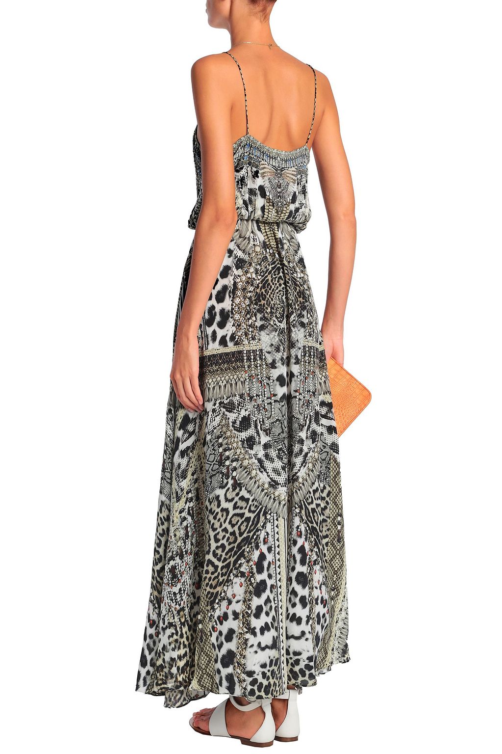 CAMILLA Animal Instinct wrap-effect embellished printed silk crepe de ...