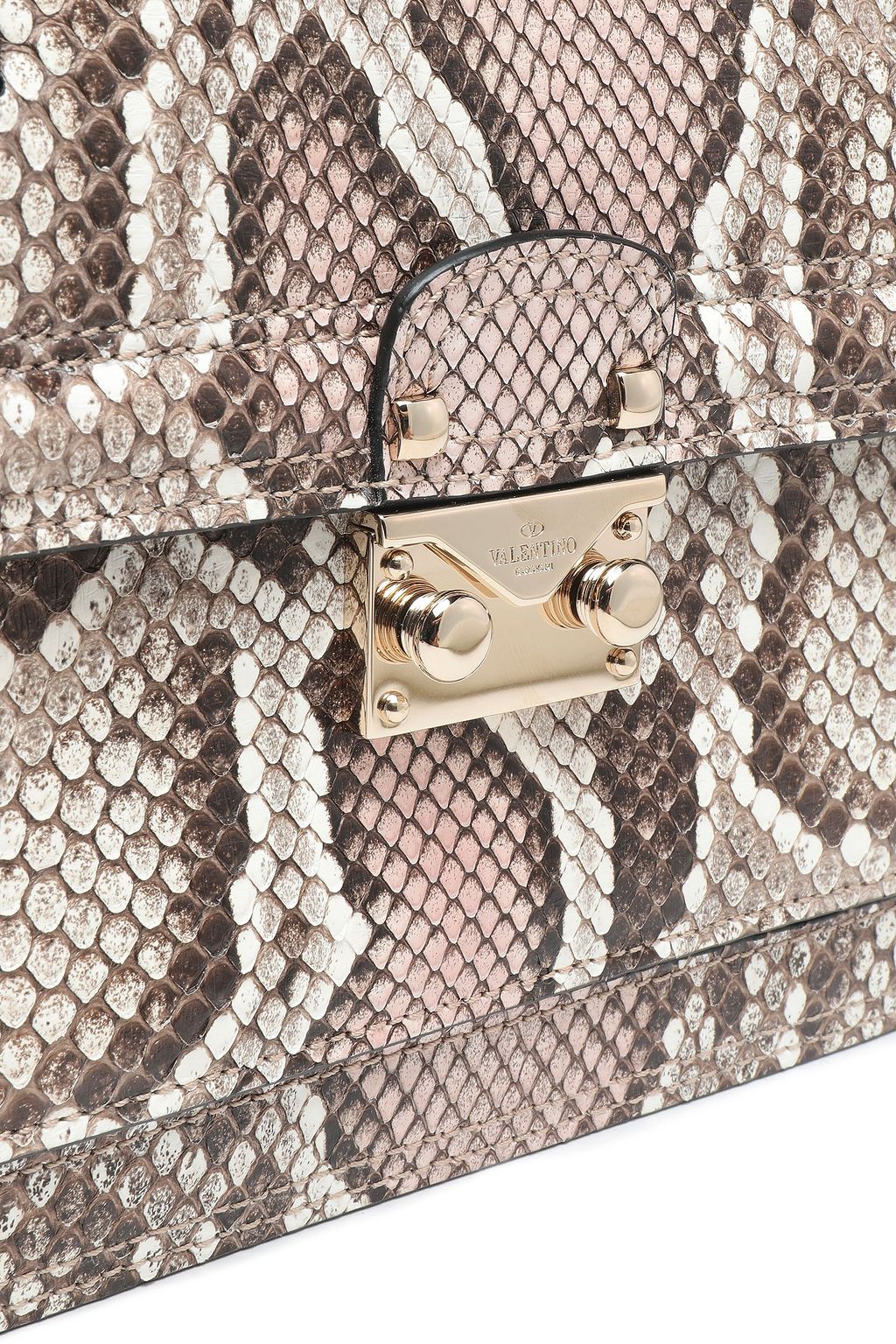 VALENTINO GARAVANI Studded smooth and snake-effect leather shoulder bag ...