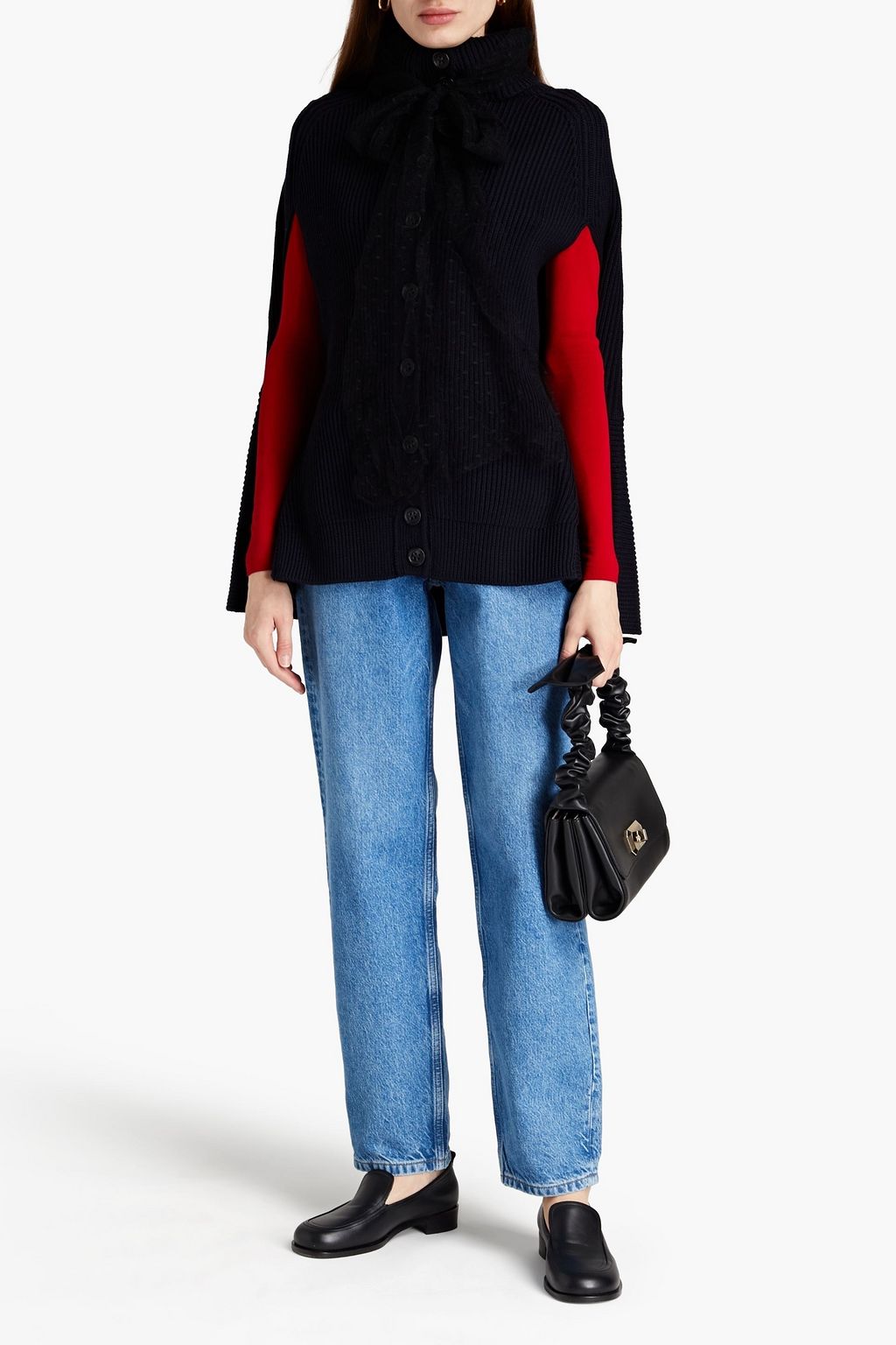 REDVALENTINO Point d'esprit-trimmed ribbed wool cape | THE OUTNET