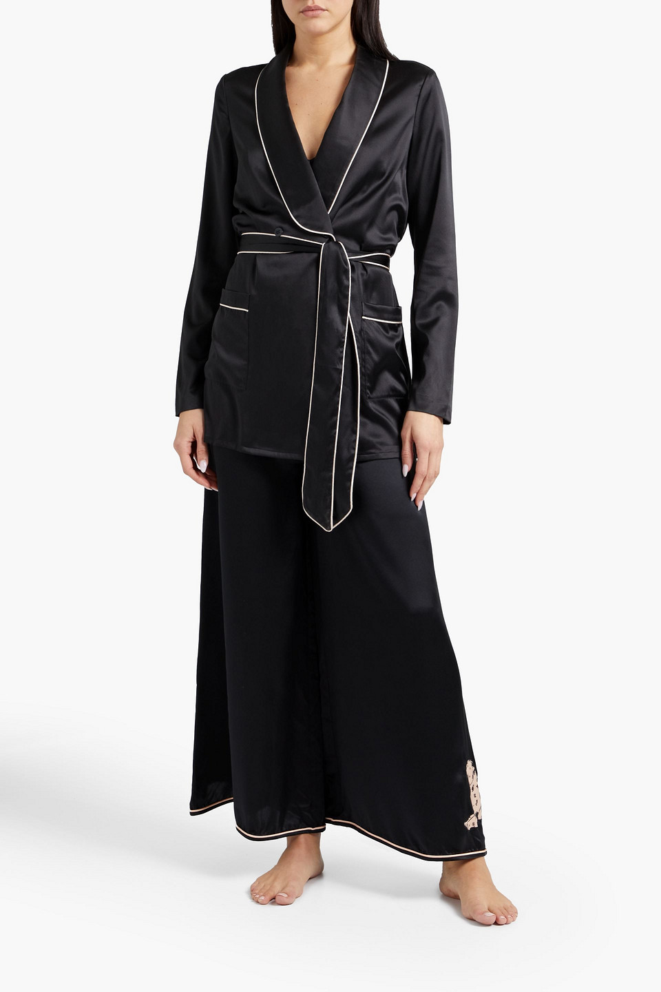 Agent Provocateur Ezra Double-breasted Silk-blend Charmeuse Robe In ...