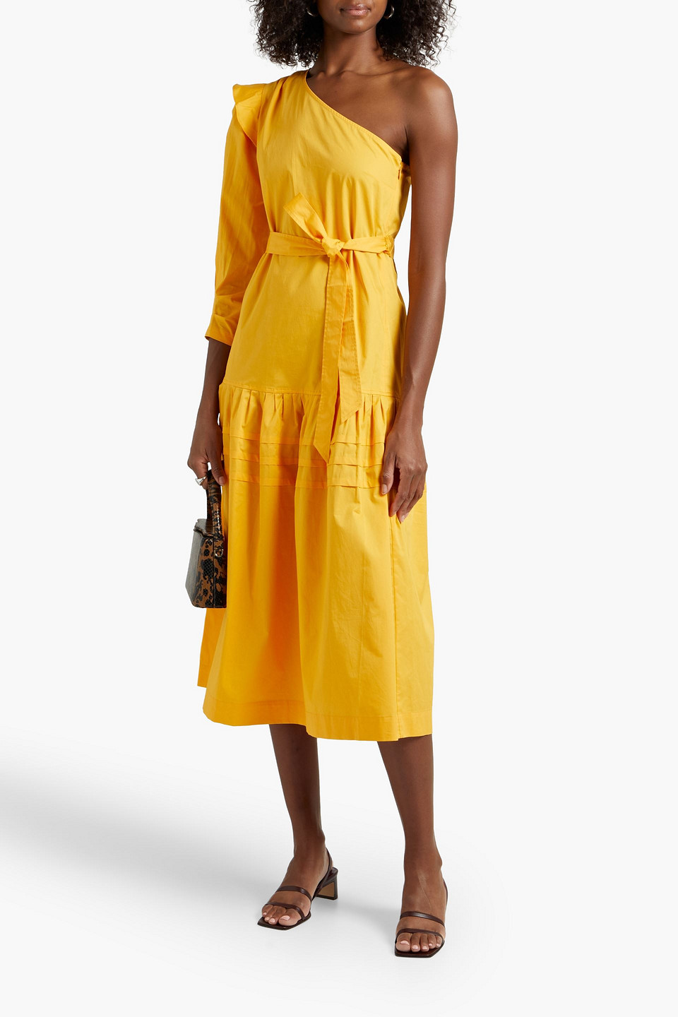 Derek Lam 10 Crosby One-shoulder Belted Cotton-poplin Midi Dress In ...