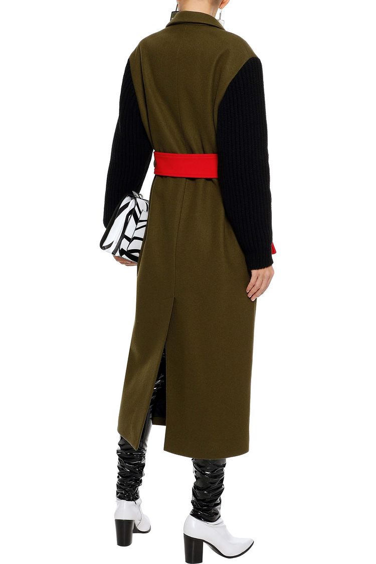 MSGM Color-block ribbed knit-paneled wool-blend coat | THE OUTNET