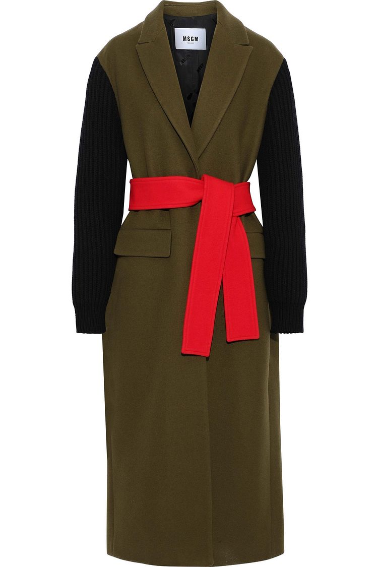MSGM Color-block ribbed knit-paneled wool-blend coat | THE OUTNET