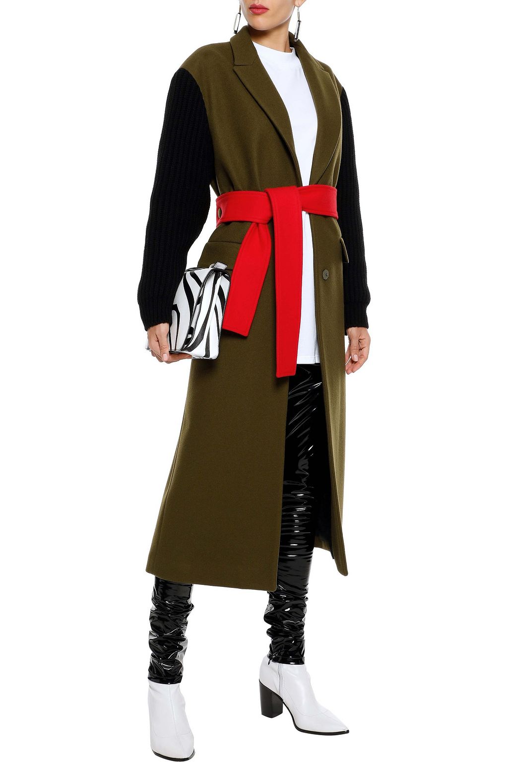 MSGM Color-block ribbed knit-paneled wool-blend coat | THE OUTNET