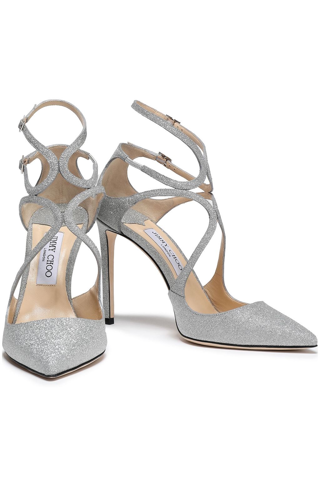 JIMMY CHOO Lancer 100 glittered-leather sandals | THE OUTNET