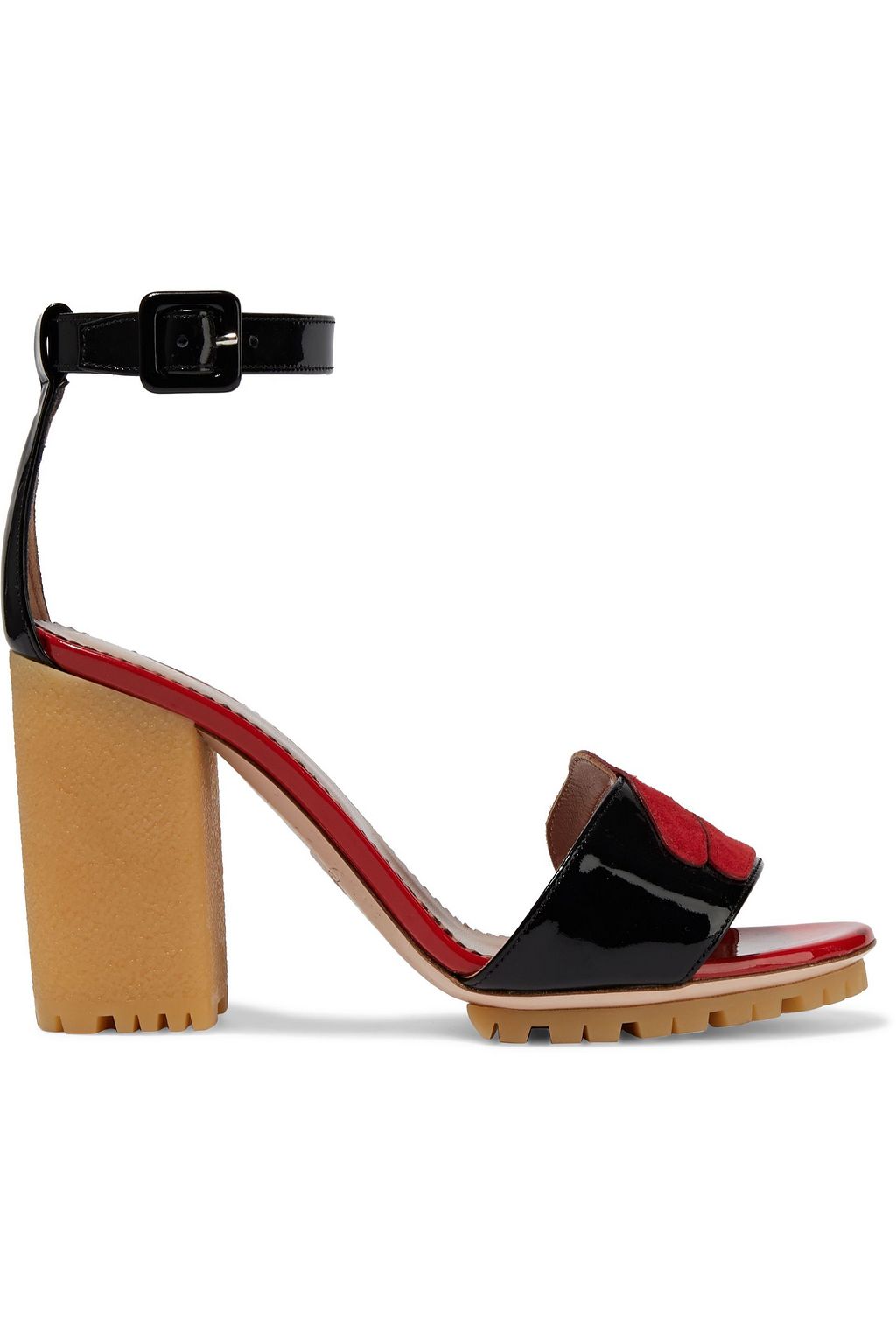 RED(V) Suede-appliquéd patent-leather sandals | THE OUTNET