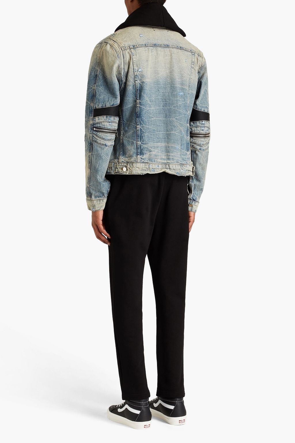 AMIRI Leather-trimmed distressed denim jacket | THE OUTNET