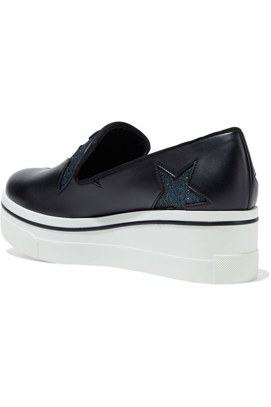 STELLA MCCARTNEY Binx Star glitter-trimmed faux leather platform slip ...