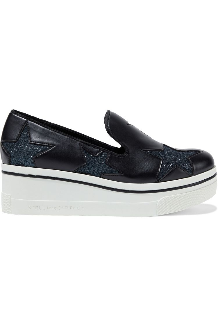 STELLA MCCARTNEY Binx Star glitter-trimmed faux leather platform slip ...