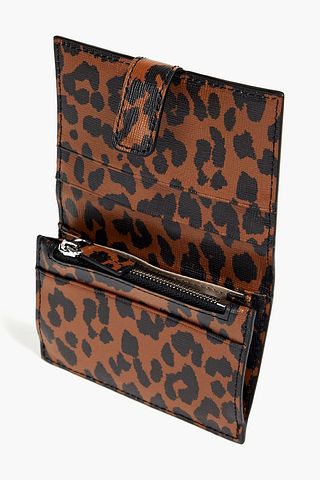GANNI Leopard-print textured-leather wallet | THE OUTNET
