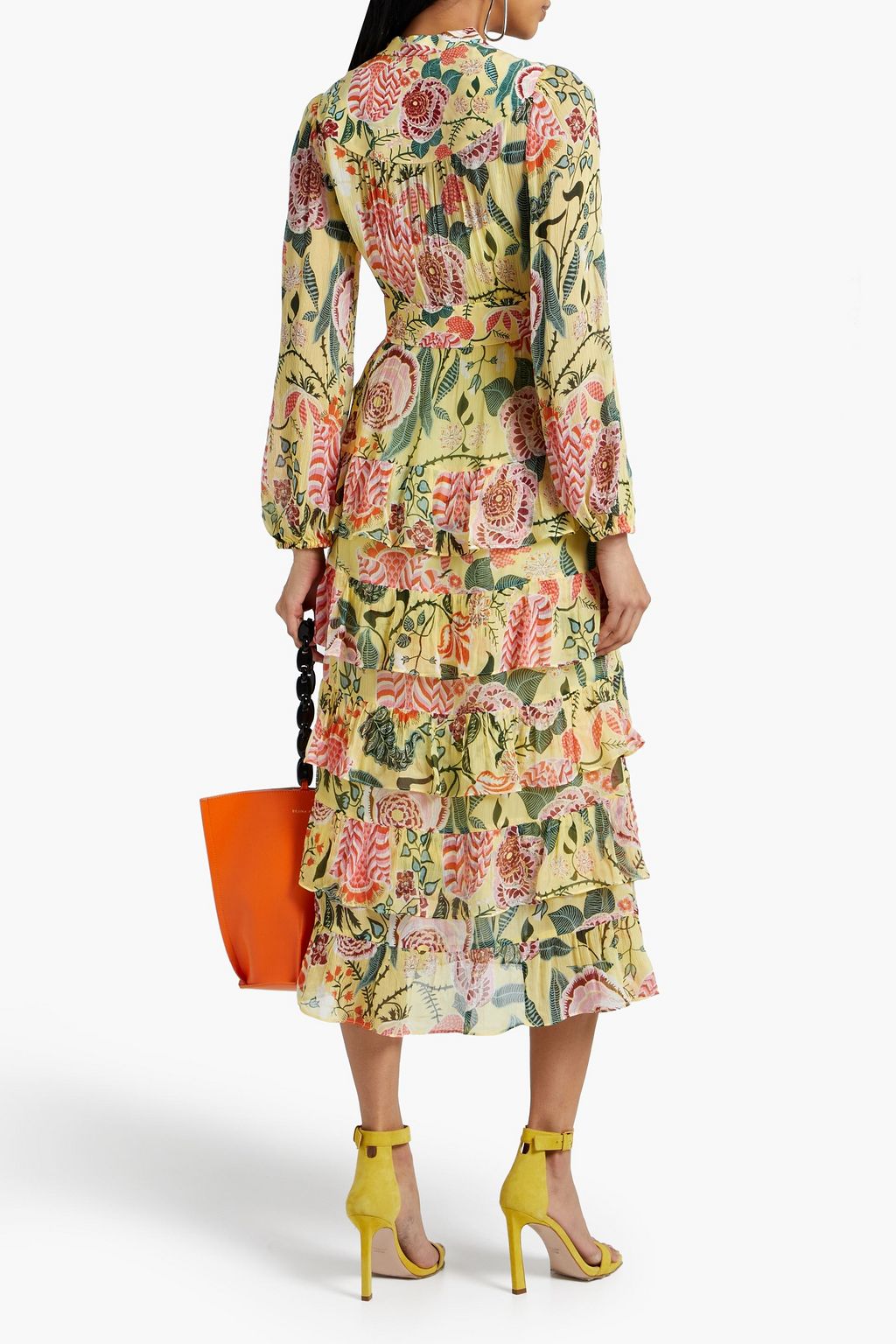 Diane Von Furstenberg Abeni Tiered Ruffled Floral Print Georgette Midi