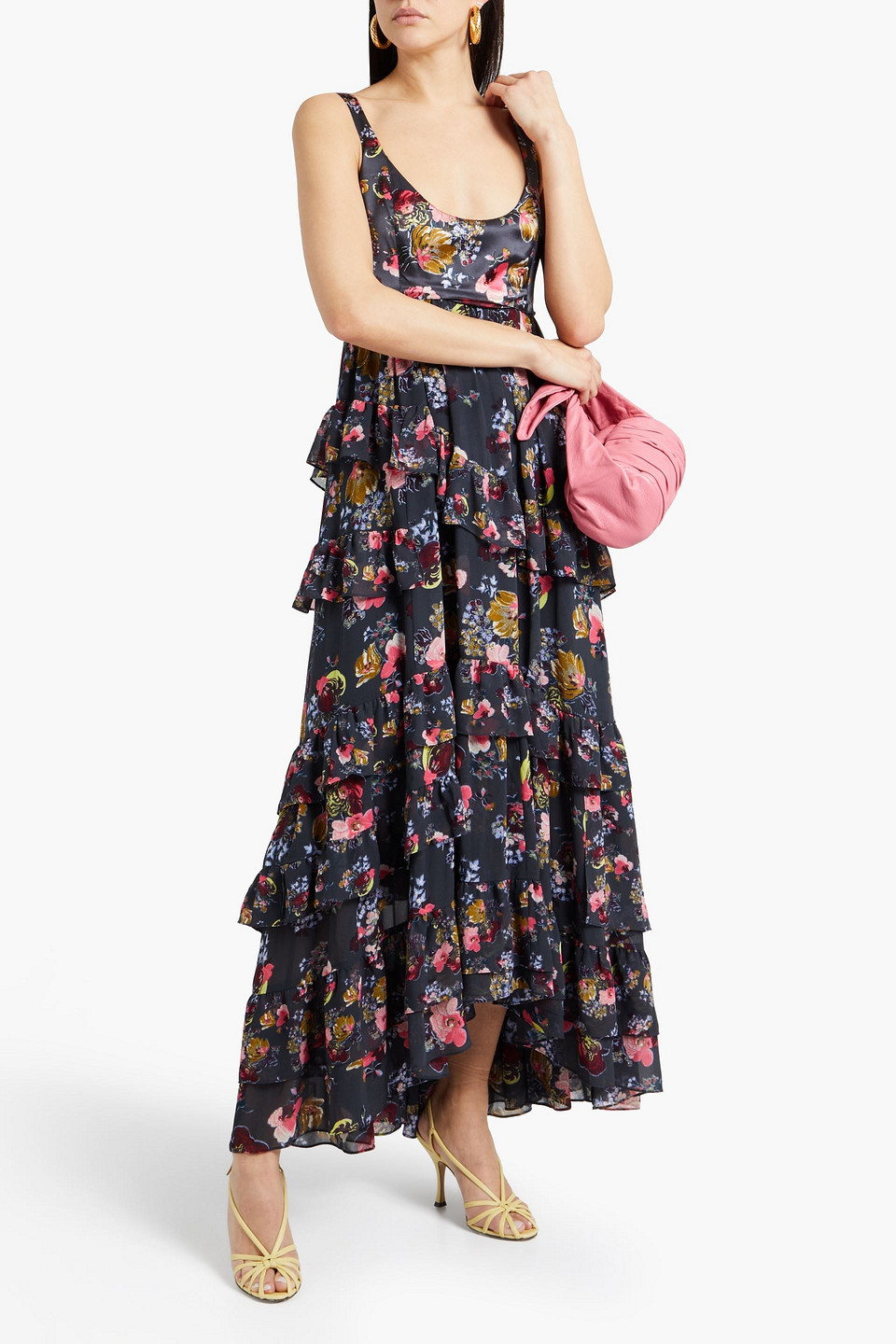 Cinq À Sept Alanis Tiered Floral-print Silk-chiffon And Satin Maxi ...
