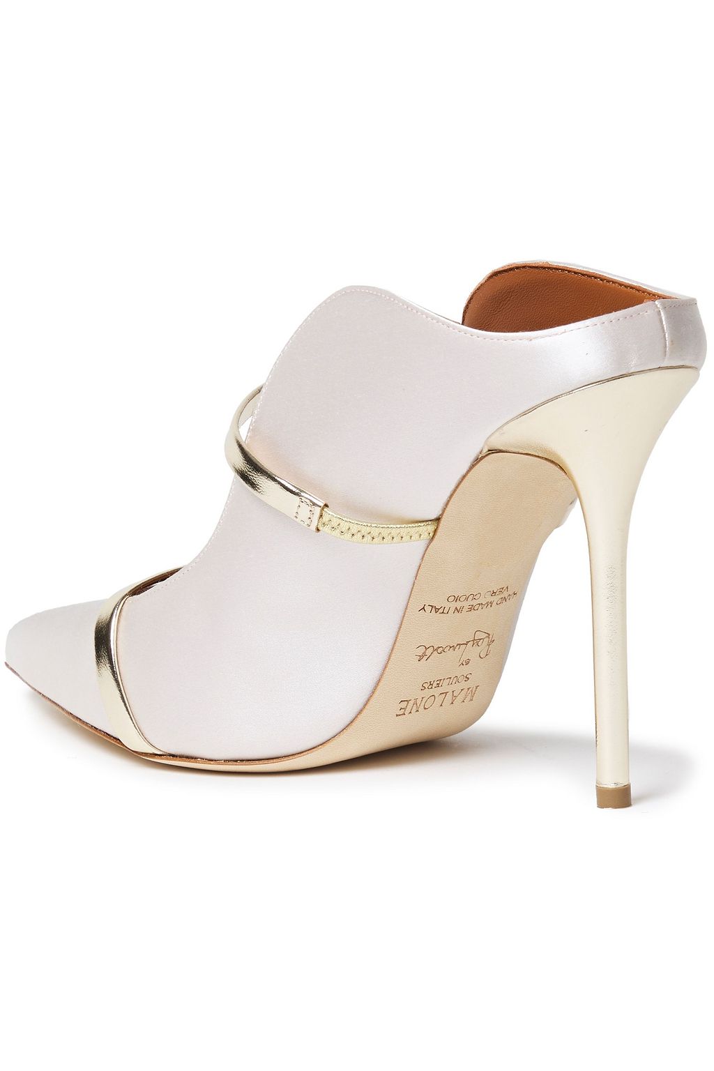MALONE SOULIERS Maureen 100 metallic leather-trimmed satin mules | THE ...