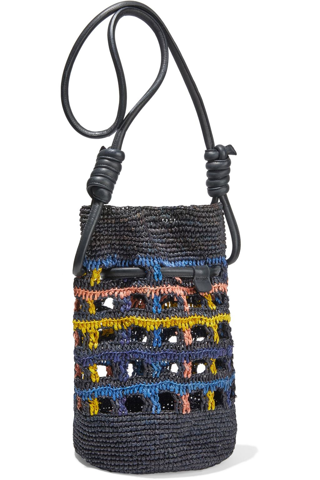 Black Ammi leather-trimmed woven raffia bucket bag | Sale up to 70% off ...