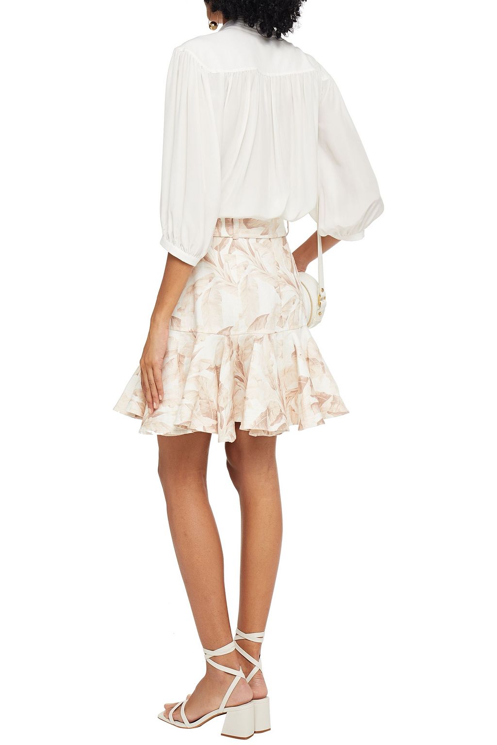 Zimmermann Super Eight Safari Fluted Belted Printed Linen Mini Skirt